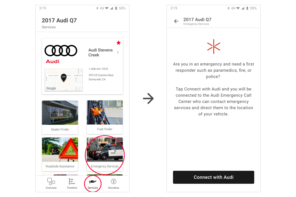How do I request emergency services? – Motion for Audi connect